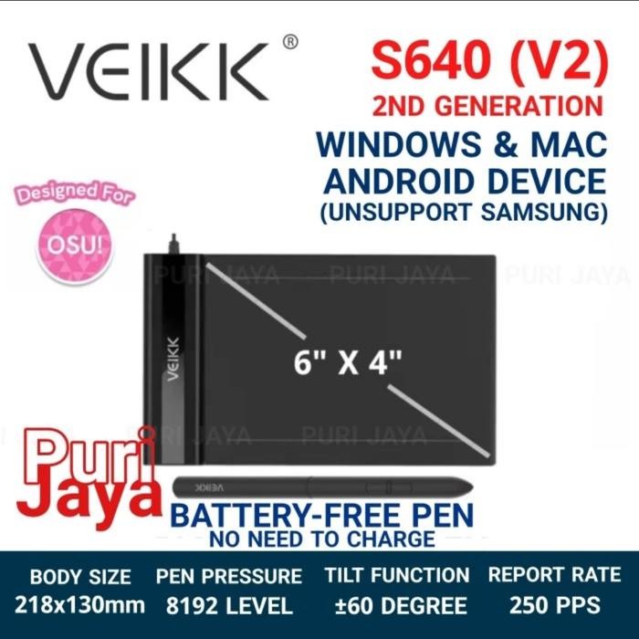 Jual VEIKK S640V2 S640 V2 6 Inch 8192 Level Battery Free Pen Drawing ...