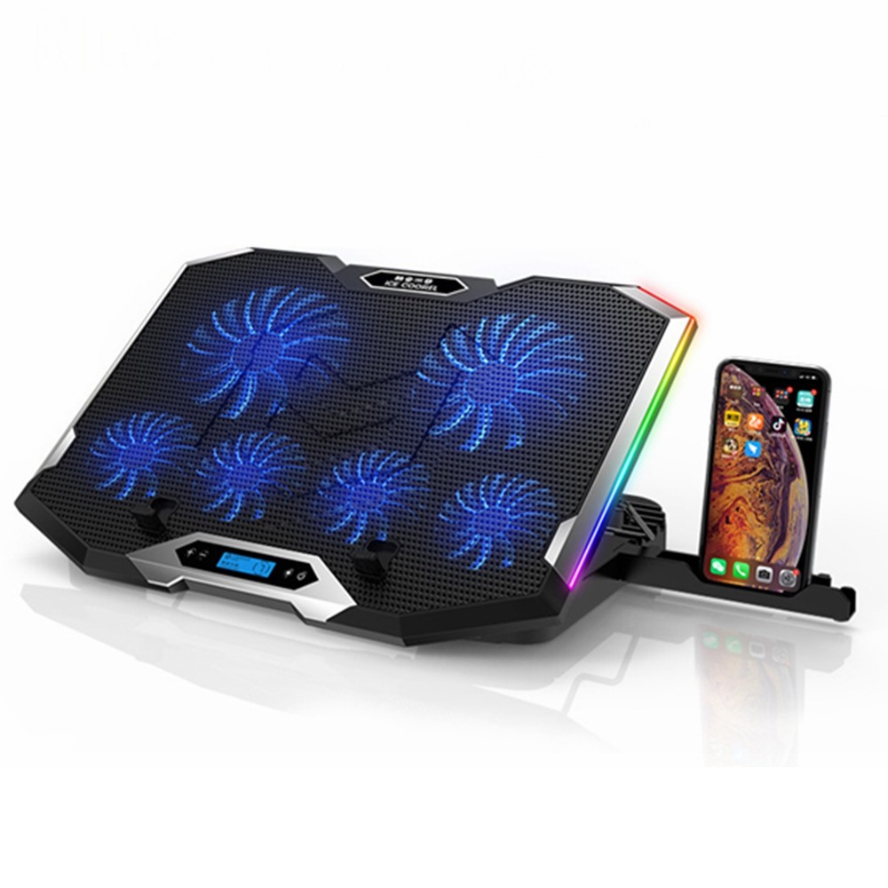 Jual Gaming RGB Laptop Cooler For Laptop 12-18 Inch Six Fans LCD Screen ...