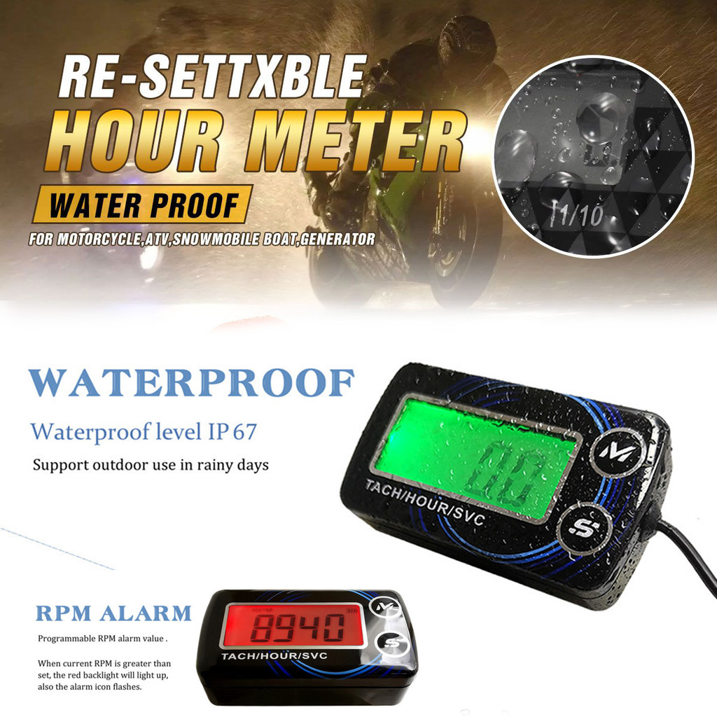 Jual BARU Digital Engine Tach Hour Meter Alert RPM Tachometer Gauge ...