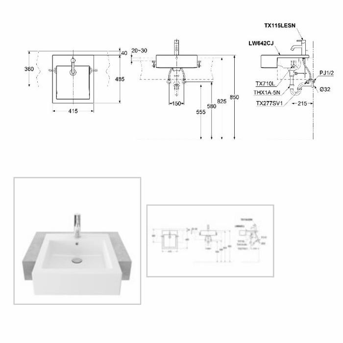 Jual Wastafel Toto LW 642 CJ / LW642CJ Full Set Kran Dingin TX109LD ...