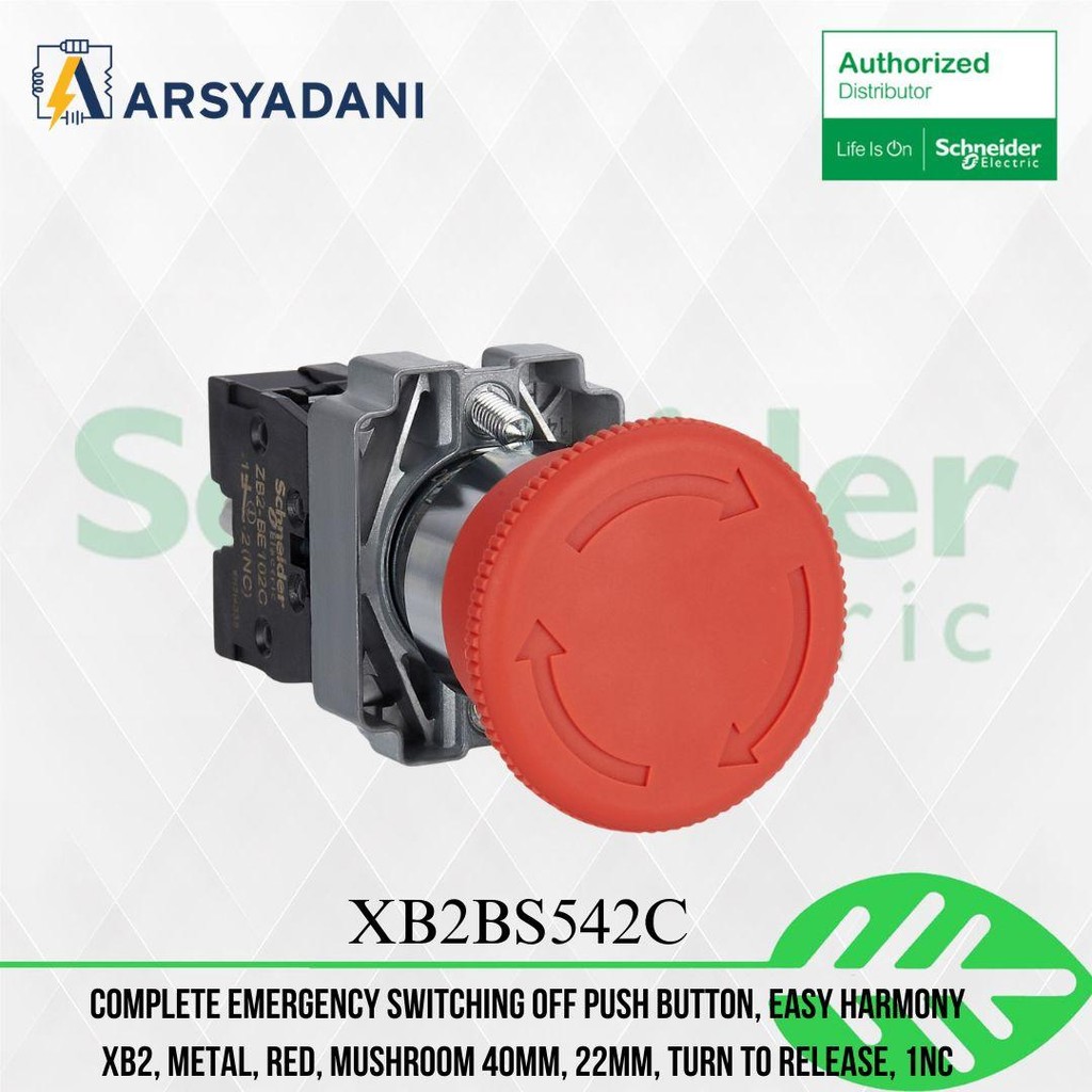 Jual SCHNEIDER - XB2BS542C - Complete emergency switching off push ...
