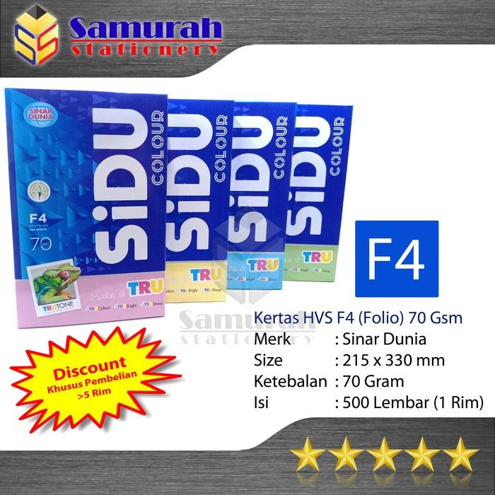 Jual Pilihan- Kertas Hvs Sinar Dunia Folio /F4 70 Gsm Warna / Kertas ...