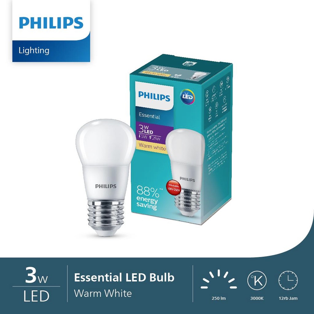 Jual Lampu Philips Essential LED Bulb Mini Bohlam 3W E27 3000K Kuning ...