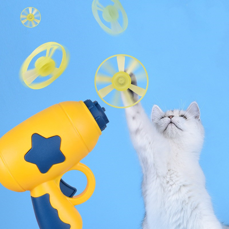 Jual Funny Cat Toy Pet Interactive Flying Discs Toy Kitten Firing Gun ...