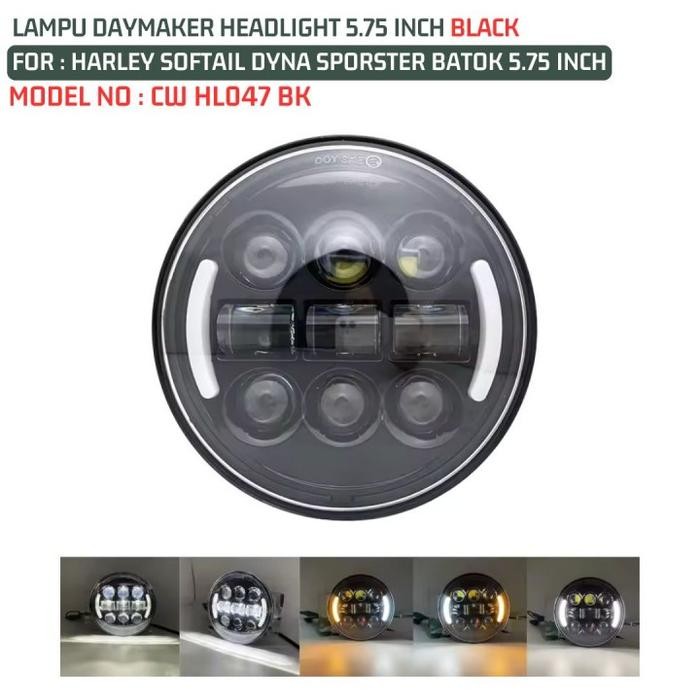 Jual Lampu Daymaker Headlight 5.75 Inch Black Harley Softail Dyna ...