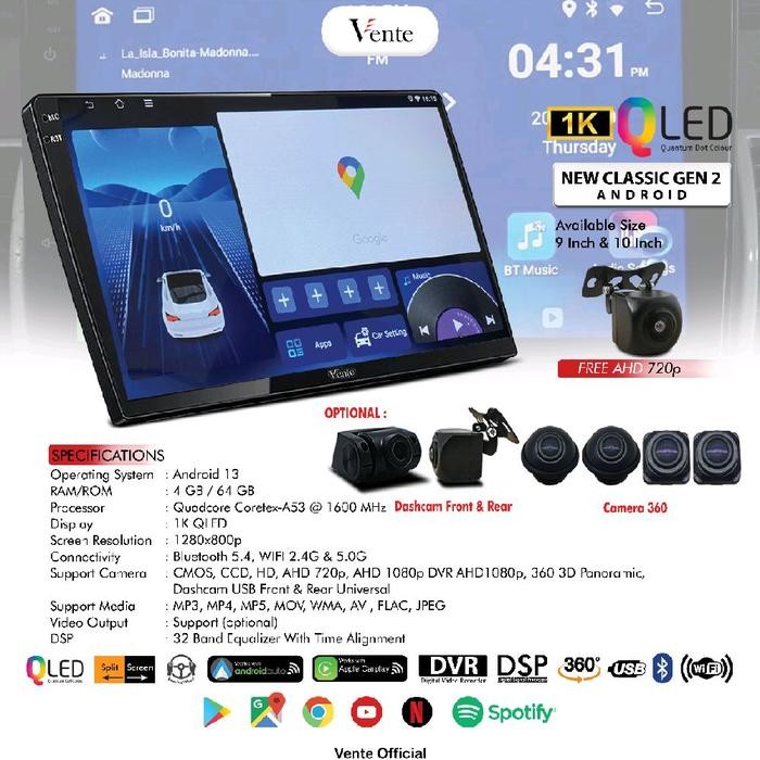 Jual Ready VENTE HEAD UNIT ANDROID New Classic 1K QLED 4/64 GB Gen 2 ...