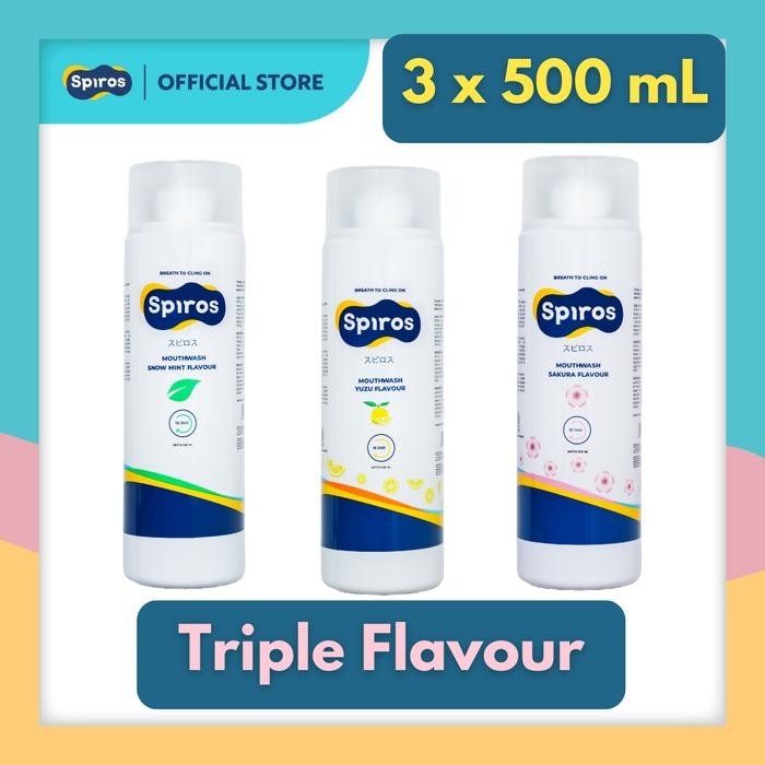 Jual Spiros Mouthwash Bottle 500 mL Triple Flavour - Sakura Yuzu Mint ...