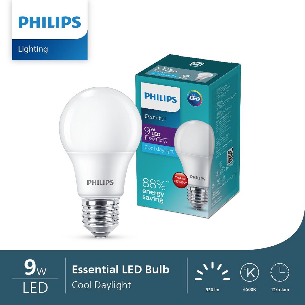 Jual Lampu Philips Essential LED Bulb Bohlam 9W E27 6500K Putih ...