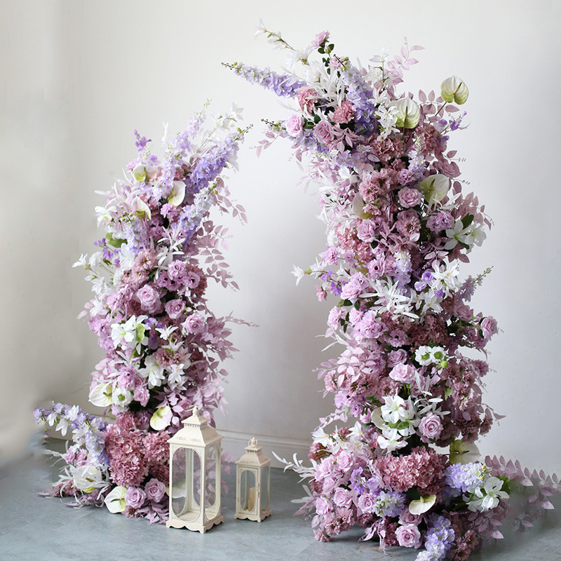 Jual Purple Rose 5D Flower Arrangement Decor Horn Arch Wedding Hotel ...
