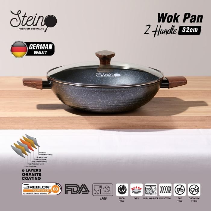Jual Steincookware Stein Wok 32 cm 2 Handle Onyx Kuali 32cm Granit ...