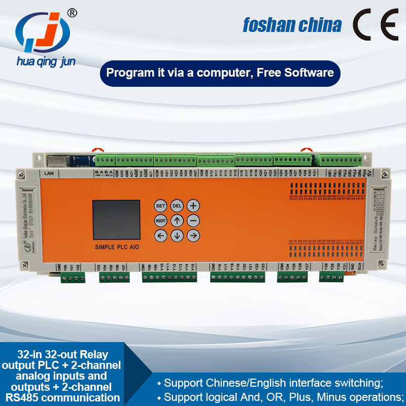 Jual BARU Foshan Huaqingjun 32IO Relay Output PLC 2AI 2AO 0-20mA 0-10V ...