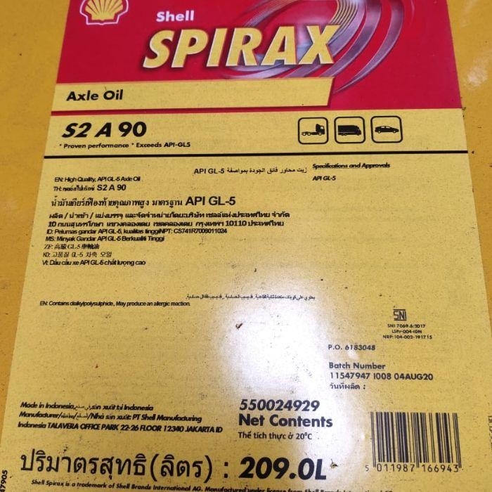 Jual OLI SHELL SPIRAX S2 A 90 / 209 LITER | Shopee Indonesia