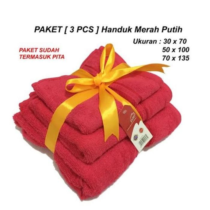 Jual RJ Hampers Wedding 3 Pcs Handuk Merah Putih Ukuran 30x70, 50x100 ...