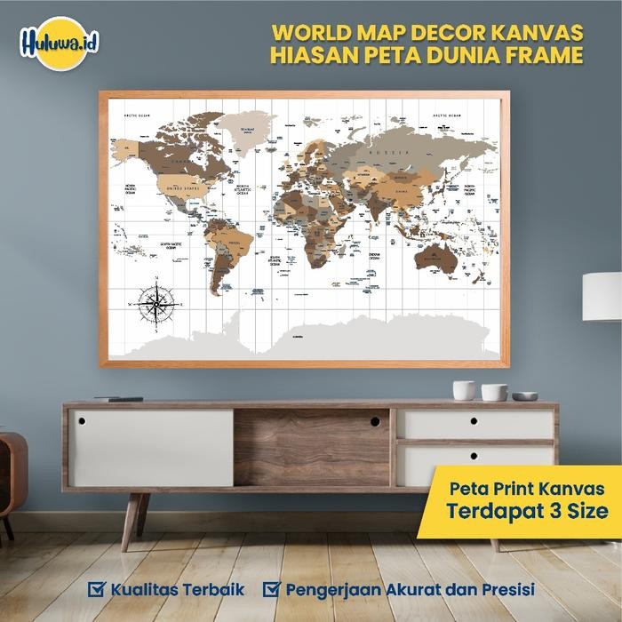 Jual Dekorasi Peta Kanvas Pinnable / Poster Peta Dunia Frame / Pinnable ...