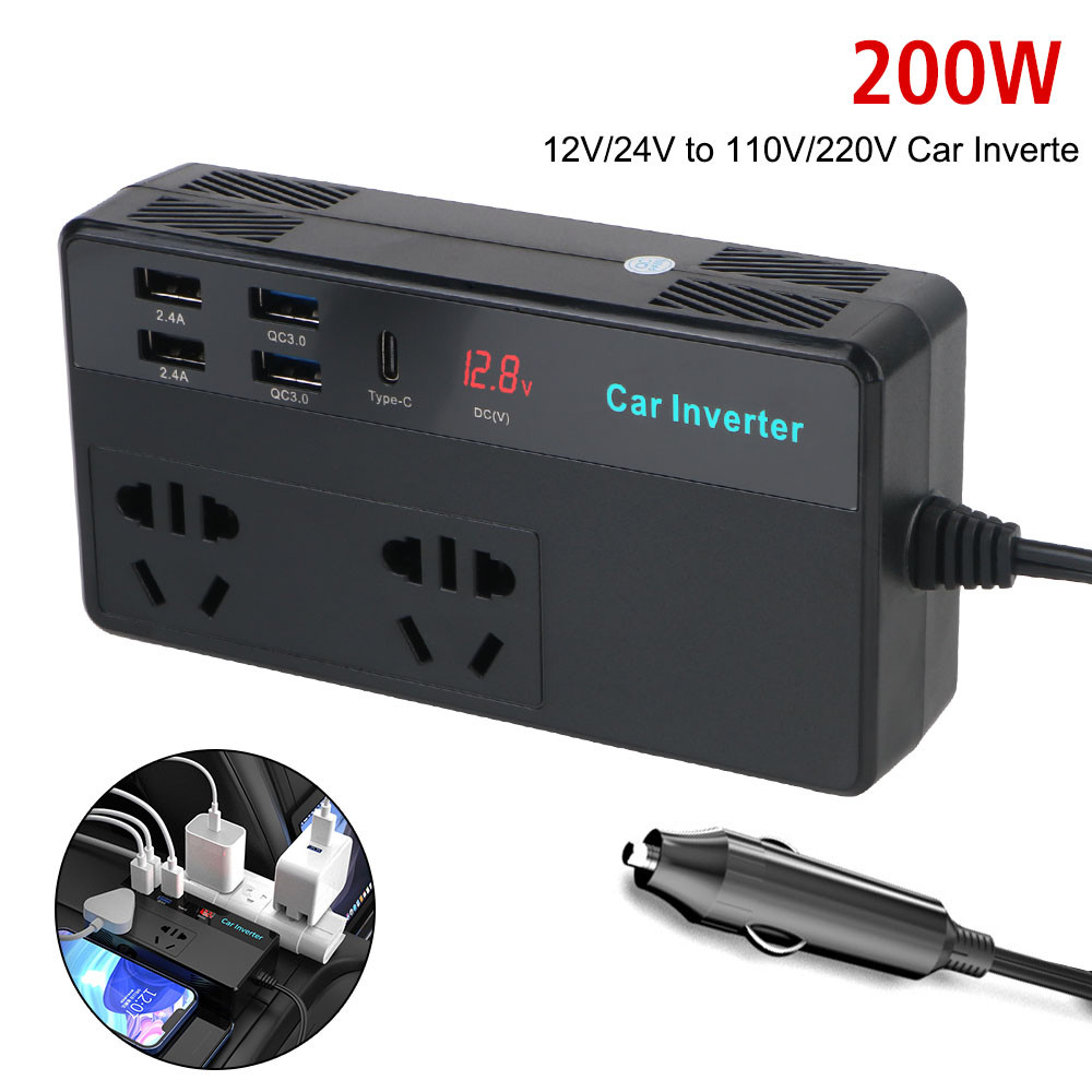 Jual BARU Transformer Convert Car Inverter 200W 12/24V Type-C USB QC3.0 ...