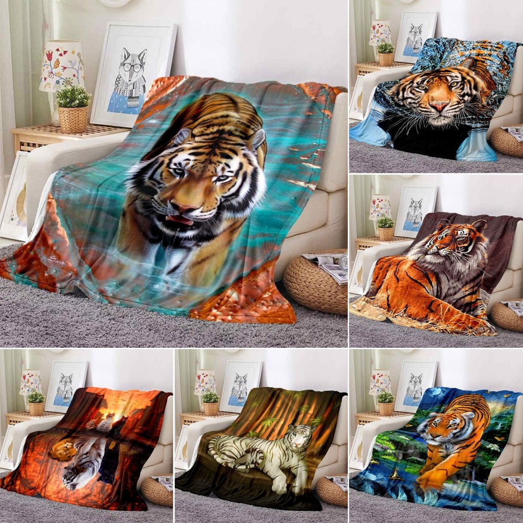 Jual 3D Tiger Throw Blanket Super Soft for Spring Autumn Modern Line ...