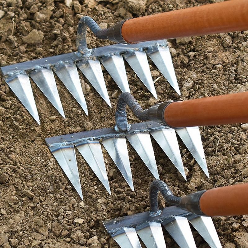 Jual Iron Gardening Hoe Weeding Rake Agricultural Tools Grasping Raking ...