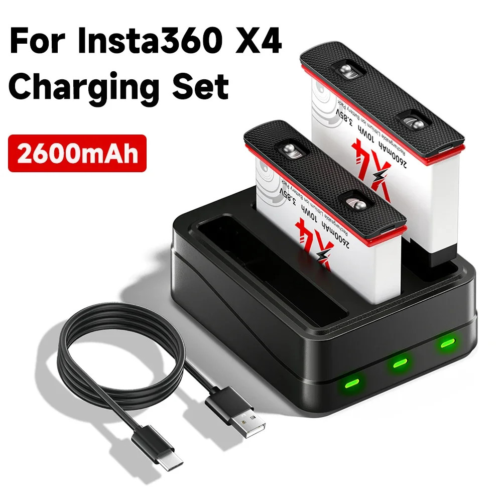 Jual 2600Mah For Insta360 X4 Camera Battery+3 Card Slot Charger For ...