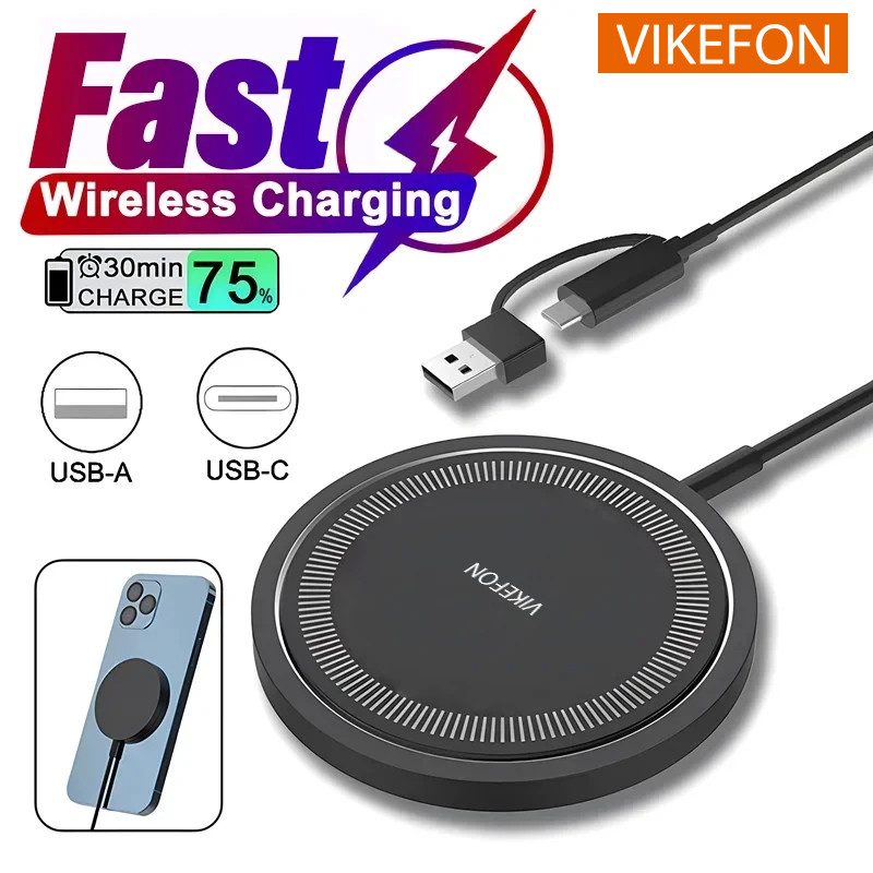 Jual VIKEFON Magnetic Wireless Charger Pad USB + Type C For iPhone 15 ...