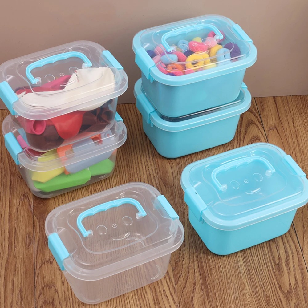 Jual BARU Small Plastic Storage Box with Lid Portable Transparent Blue ...