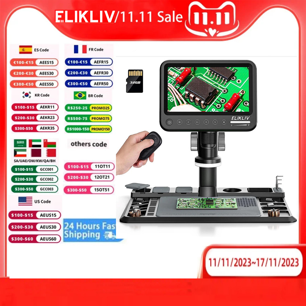 Jual ELIKLIV ERM101 1600X 7" Digital Microscope for Electronics Repair ...