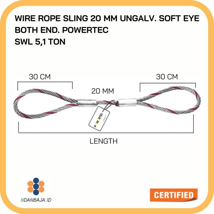 Jual WIRE ROPE SLING SOFT EYE ON BOTH END 20 MM. SWL 5,1 T POWERTEC ...