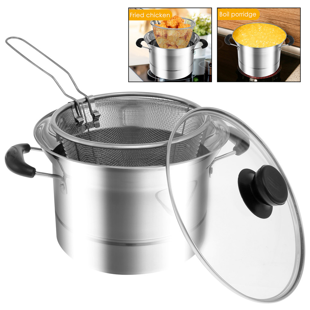 Jual Deep Fryer Pot Stainless Steel Fry Pot with Strainer Basket ...