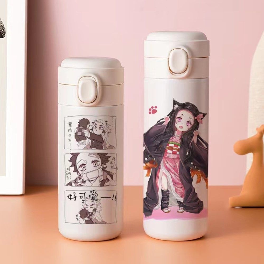 Jual Kawaii Anime Water Bottle Cartoon Thermos Cup Cans Demon Slayer ...