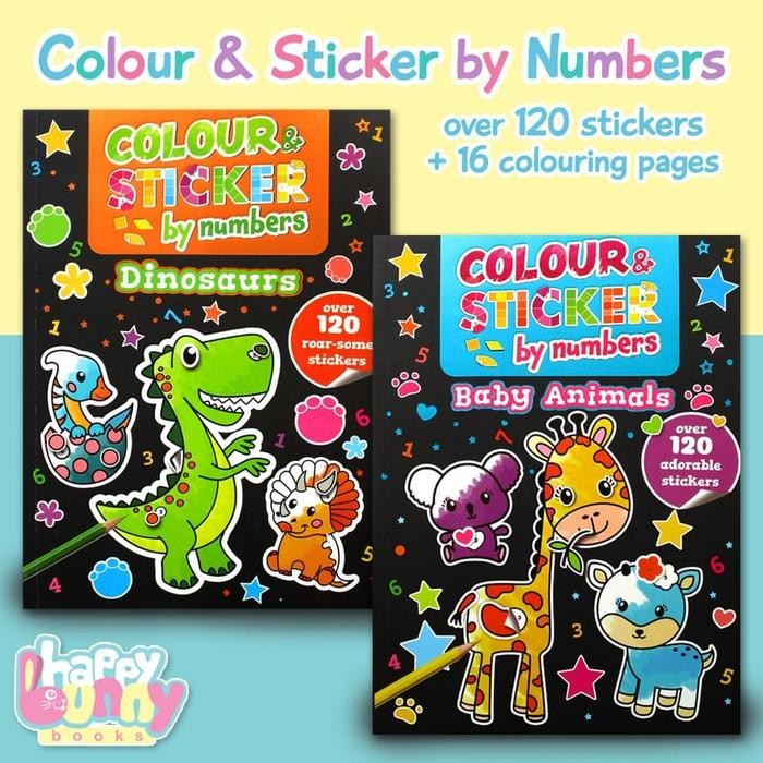 Jual Baby Animals / Dinosaurs Colour & Sticker By Number Book Over 120 ...