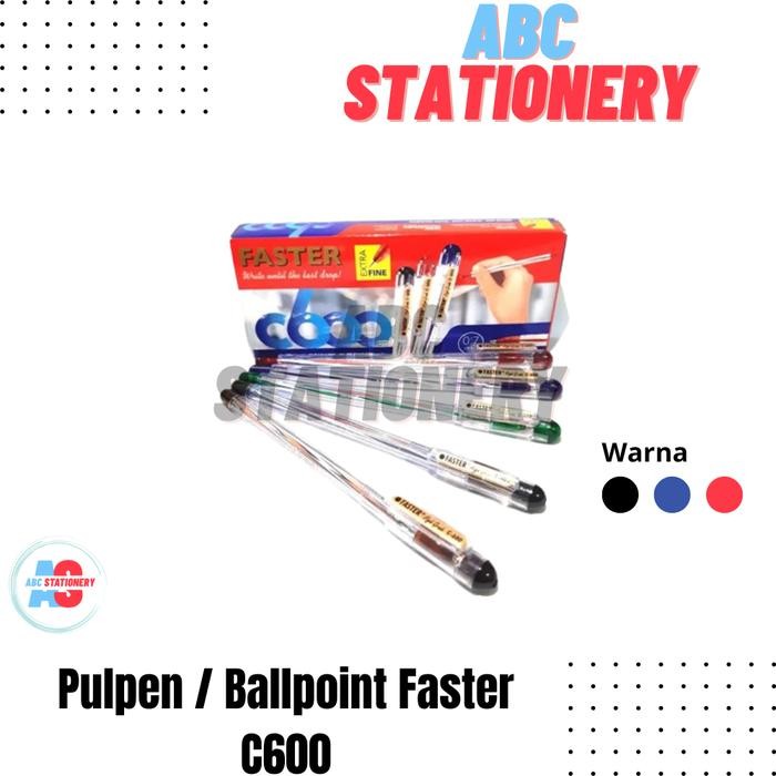 Jual New Pulpen / Ballpoint Faster C600 hitam / biru (1 lusin isi 12 ...