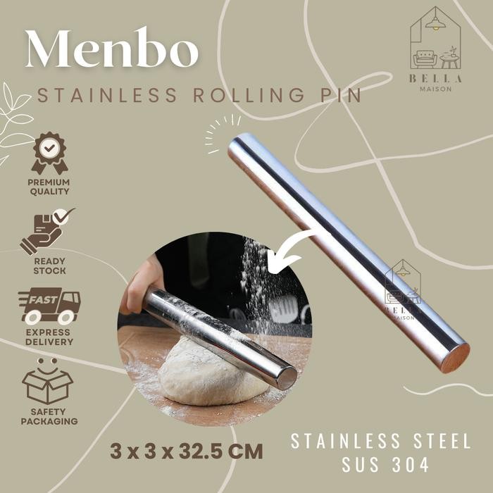 Jual Rolling Pin Penggilas Adonan Stainless Steel MENBO Dough Roller ...