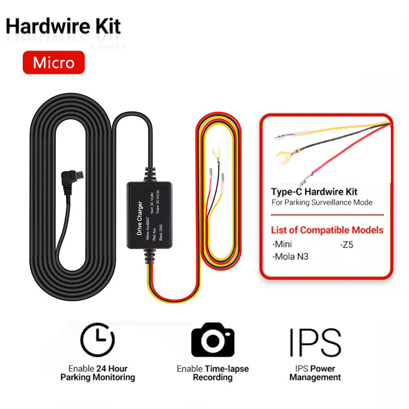 Jual for DDPAI 12/24V Type-C USB Car Charger 4M Hard Wire Hardwire Kit ...