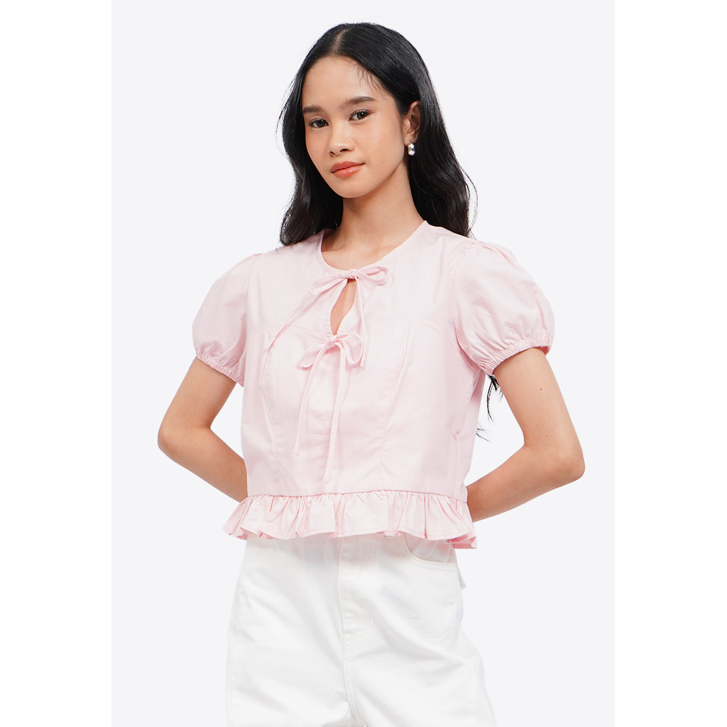 Jual COLORBOX Round Neck Puff Sleeve Blouse Lt. Pink | Shopee Indonesia
