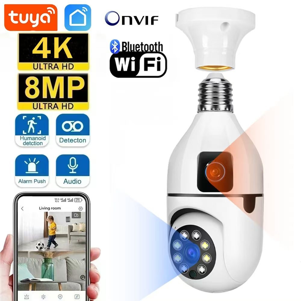 Jual Tuya 8MP Full HD PTZ WiFi Dual Lens Dual Screen E27 Bulb Camera ...