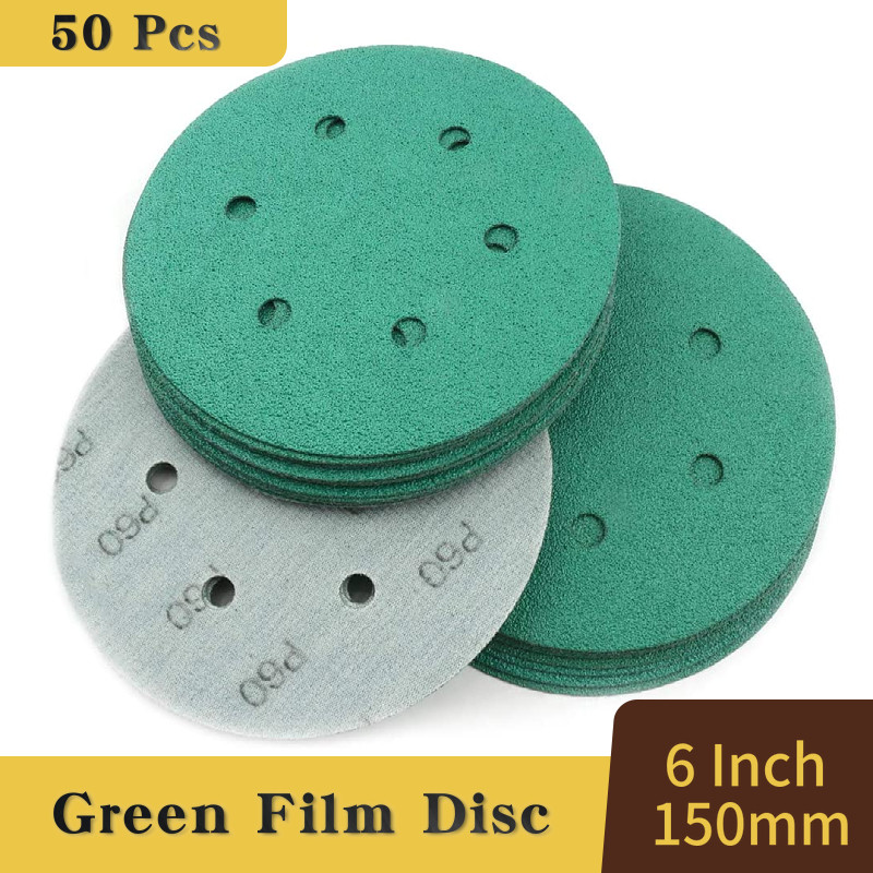 Jual 6 Inch Sanding Discs Hook and Loop 6 Holes Superfine Green Film ...