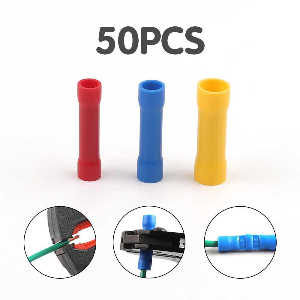 Jual BEST 50PCS Insulated Terminals Butt Connectors Crimp Straight ...