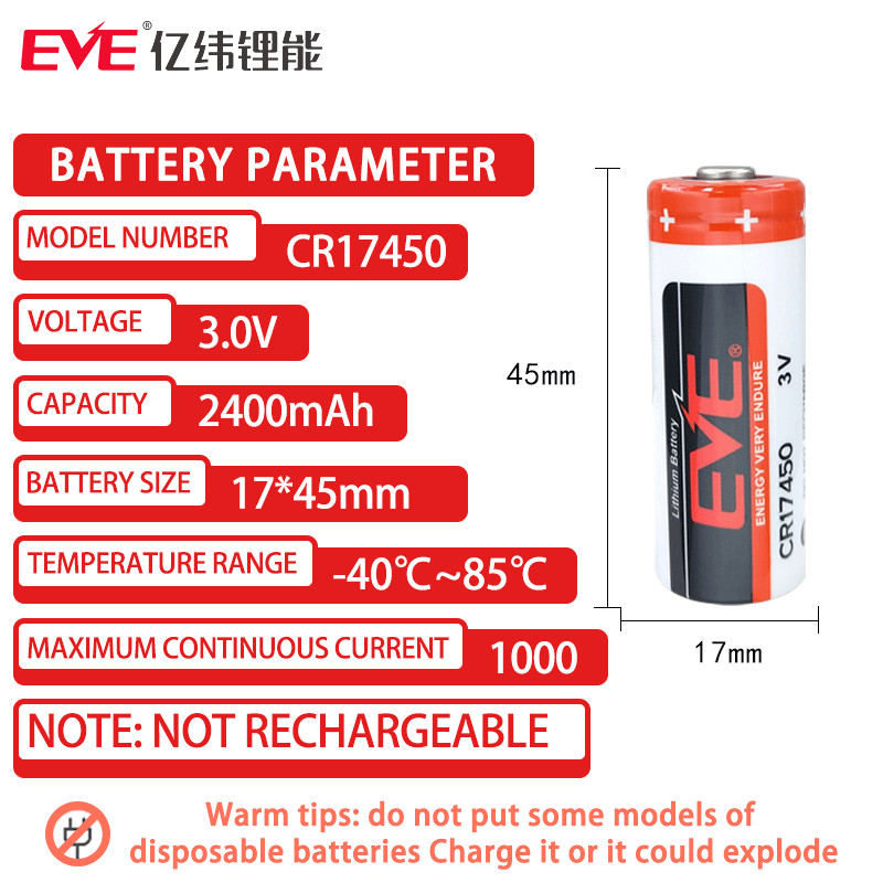 Jual Original EVE CR17450 3V 2400mah Li-MnO2 Lithium Batteries For ...