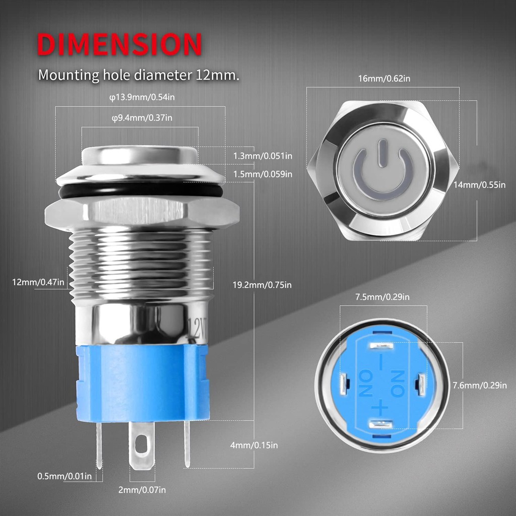 Jual 12/16mm Latching Push Button Switch Metal Stainless Shell IP65 ...