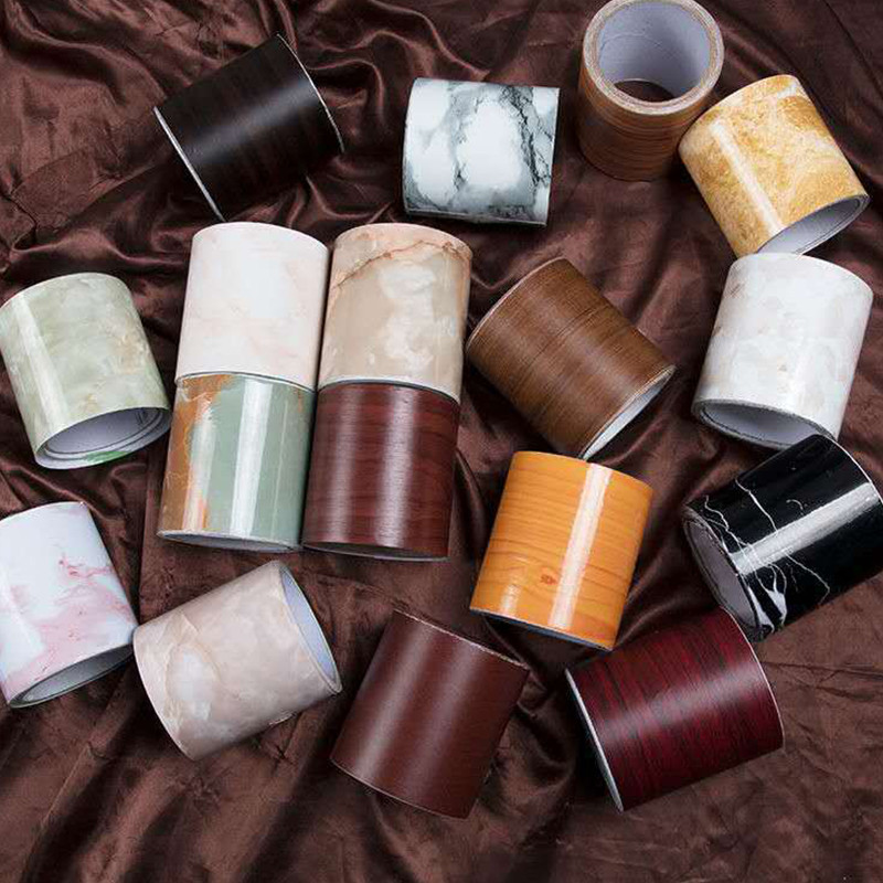 Jual Self-adhesive Wood Grain Waist Line Wallpaper Waterproof PVC Wall ...
