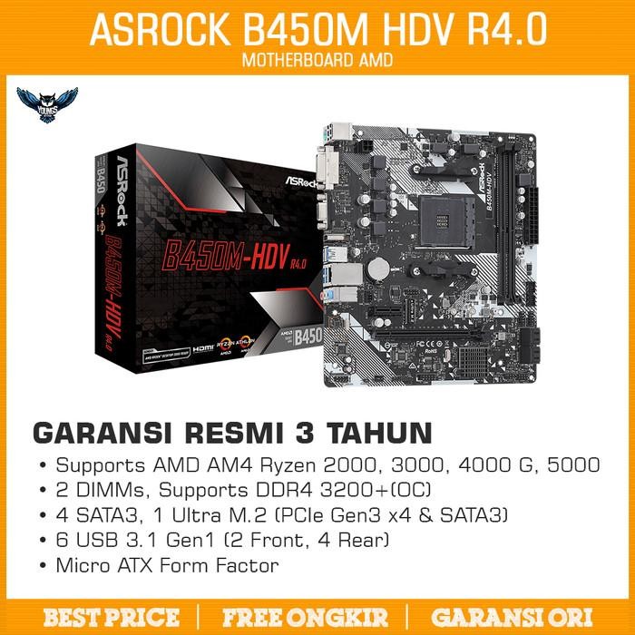 Jual Pilihan- Motherboard Asrock B450M-Hdv R4.0 Amd Am4 B450 Ddr4 Matx ...