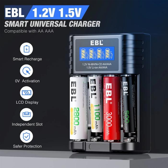 Jual Ebl Smart Quick Charger Aa Aaa Ni-Mh Ni-Cd Li-Ion Rechargeable ...