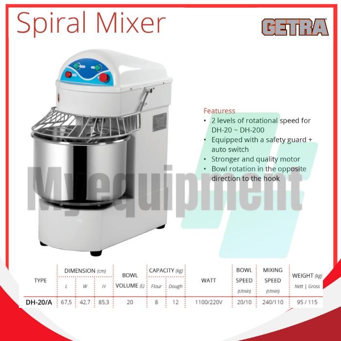 Jual SPIRAL MIXER GETRA DH-20/A | Shopee Indonesia
