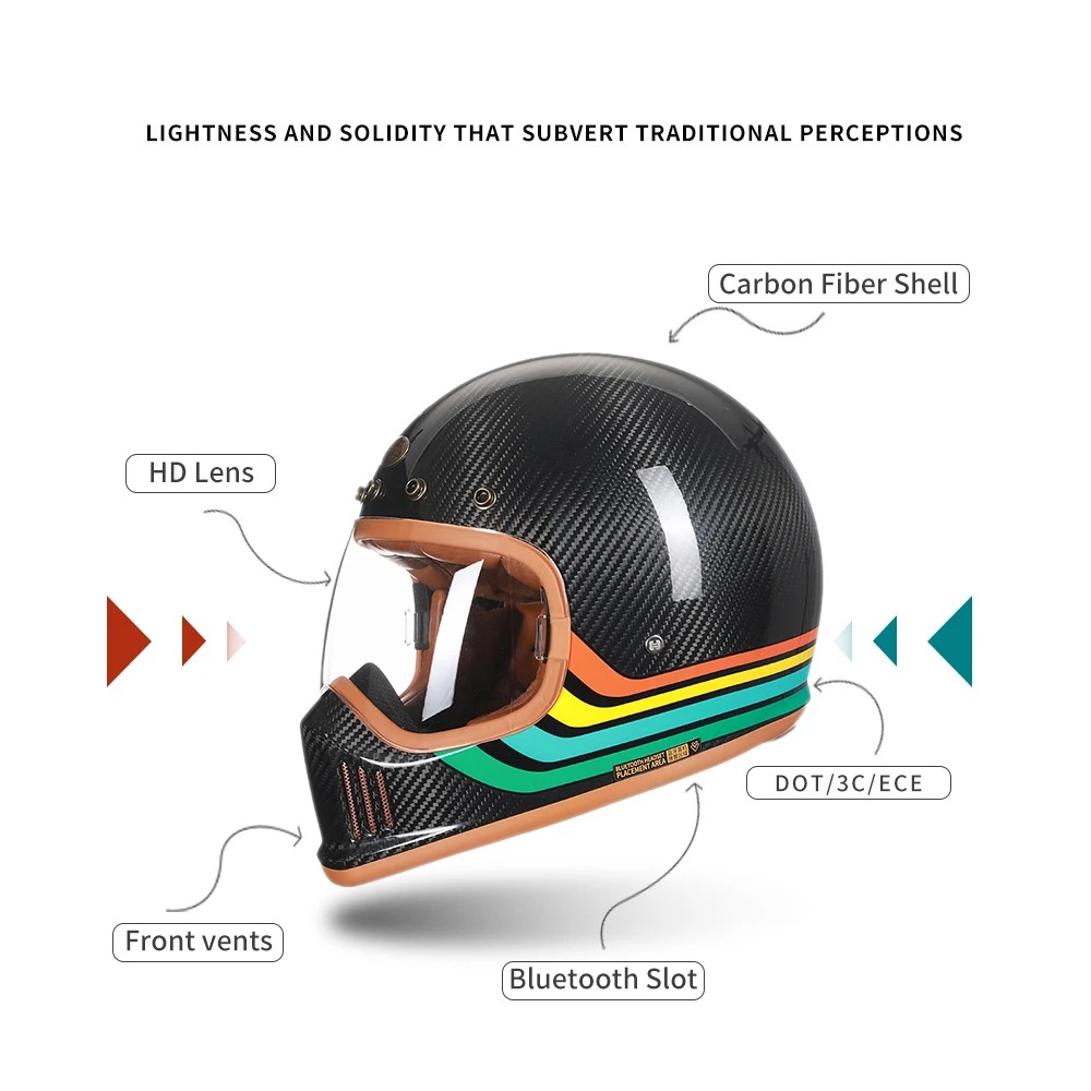 Jual Genuine Carbon Fiber Full Face Motorcycle Helmet Retro Lightweight ...
