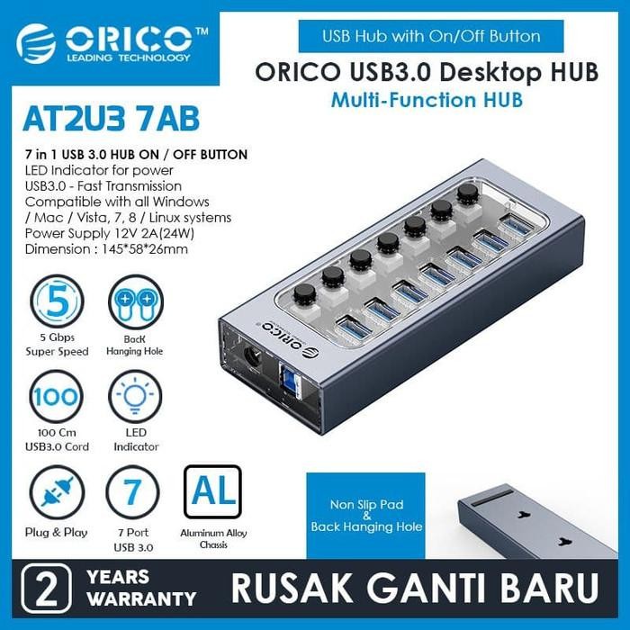 Jual JK ORICO AT2U3-7AB Multi-Port Hub With Individual Switches ...
