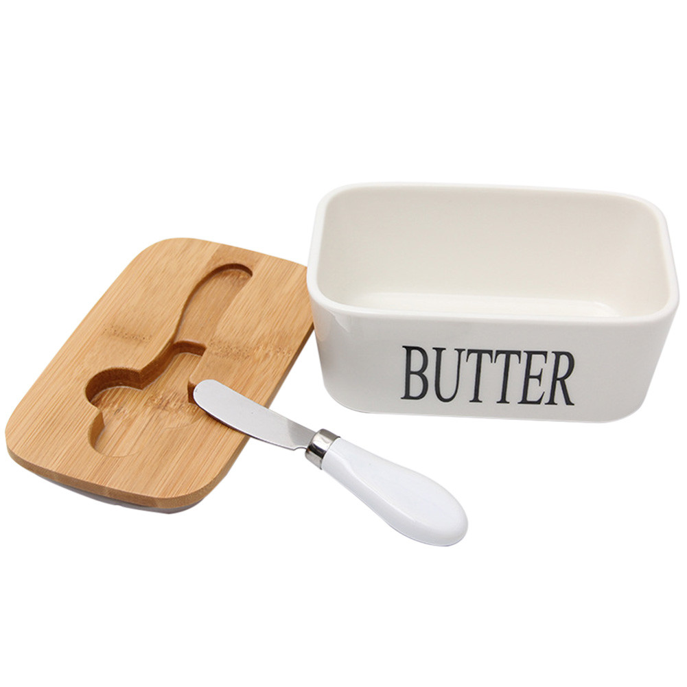 Jual Nordic Butter Sealing Box Cheese Ceramic Storage Tray Sealing With ...