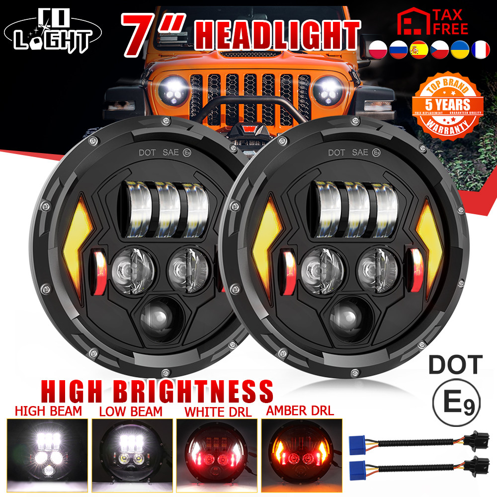 Jual CO LIGHT New 7inch LED Headlight H4 Hi-Lo With Halo Angel Eye DOT ...