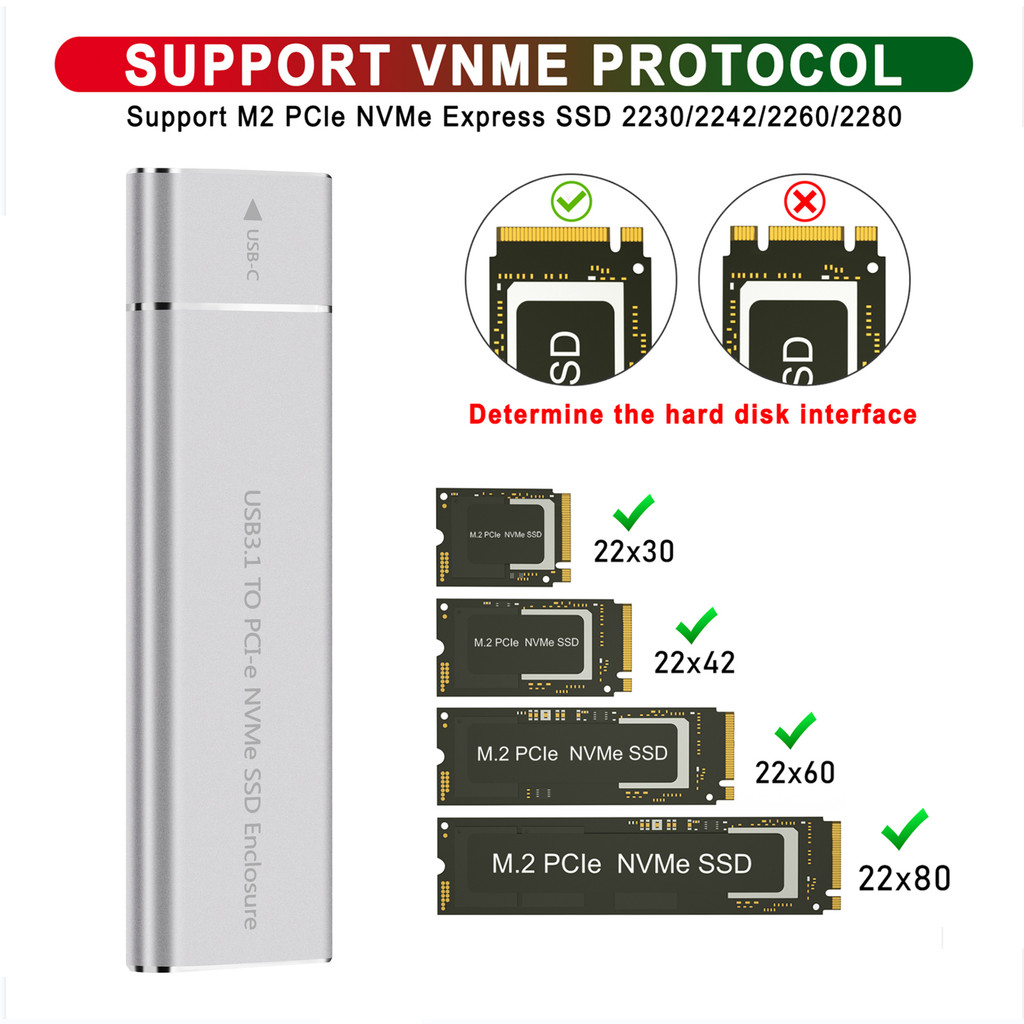 Jual NEW NEW M.2 NVMe SSD Enclosure Adapter 10Gbps USB C 3.1 Gen2 NVMe ...