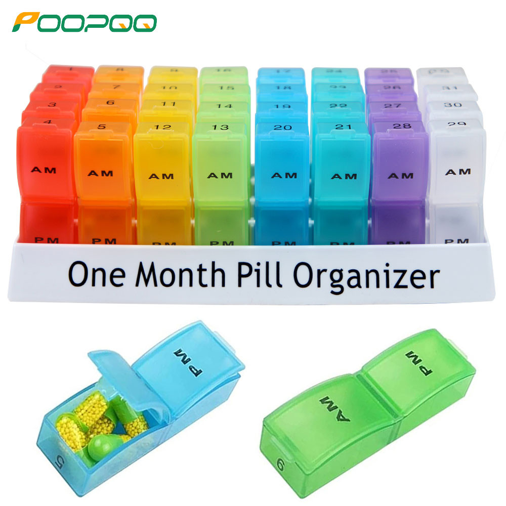 Jual One Month Pill Organizer 2 Times A Day AM/PM for Vitamins, Fish ...