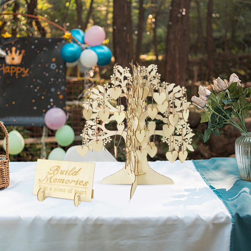 Jual Wedding Guest Book Wishing Tree With Wooden Heart Pendant Wedding ...