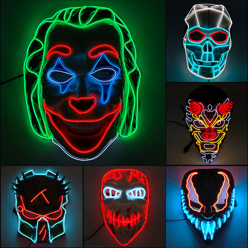 Jual Led Halloween Mask Neon Mask Glow In The Dark Mascaras Halloween ...